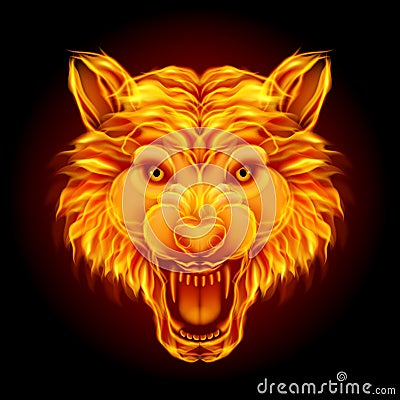 Fire Wolf Head Isolated On Black Background Cartoon Vector ...