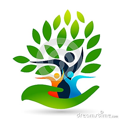 Family Tree In Hand People Union Group Work Tree Vector On White ...