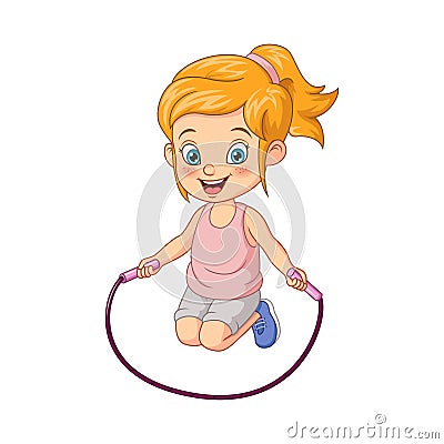 Cartoon Little Girl Skipping Rope Vector Illustration | CartoonDealer ...