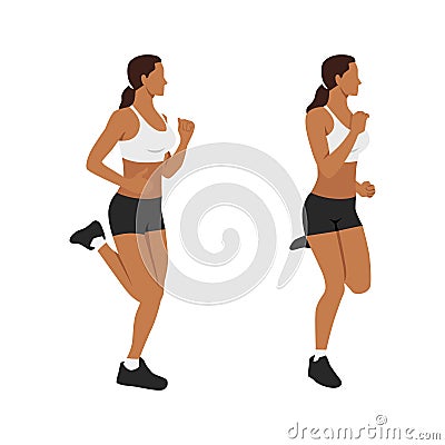 Woman Doing Butt Kicks Exercise. Flat Vector | CartoonDealer.com #236665772
