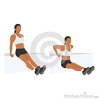 Woman Doing Tricep Dips Exercise. Flat Vector Stock Illustration ...
