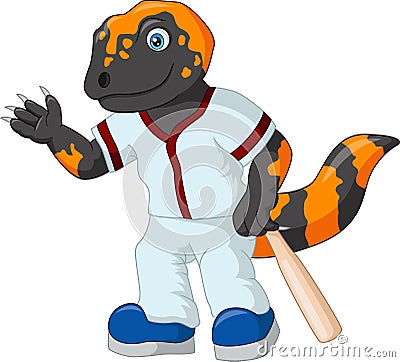 Funny Gila Monster Lizard Cartoon Wearing Baseball Jersey Holding ...