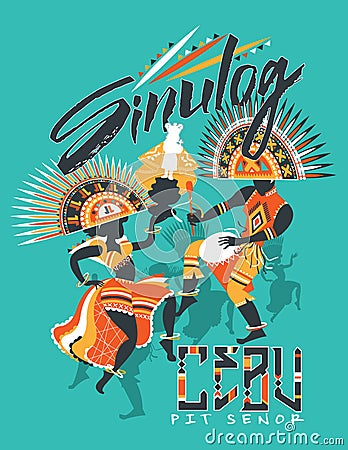 Philippine Cebu Festival Sinulog Celebration Fiesta Cartoon Vector ...