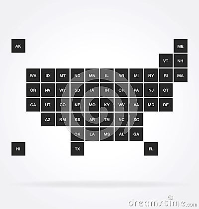 Usa Map Political Stylized Infograph Square States Cartoon Vector ...