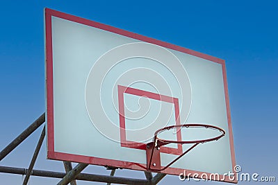 Basketball Backboard With Hoop Without Net On Blue Sky Background Stock ...