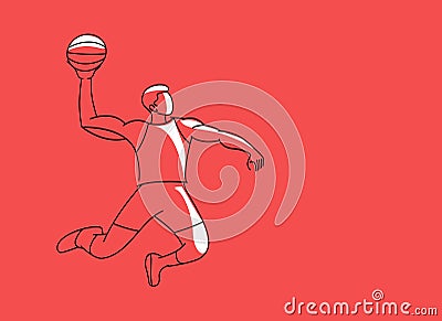 Basketball Player Jumping Dunking In Line Drawing Vector Illustration ...