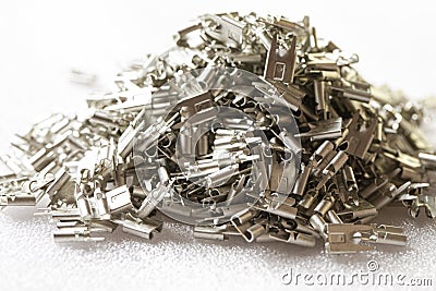 Batch Of Silver Tinned External Connectors For PCB Placed Bulk On White ...