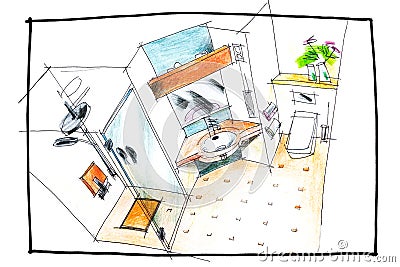 Bathroom Top View Drawing Stock Photo - Image: 56547943