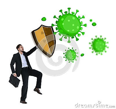 Be Healthy - Boost Your Immunity. Man Blocking Viruses With Shield ...
