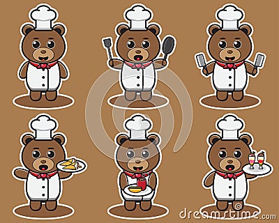 Vector Illustration Of Cute Bear Chef Cartoon With Food ...
