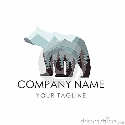 Bear Label Template Consisting Of Forest Background Vector Illustration ...