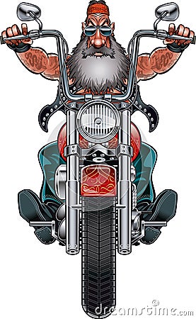 Bearded Biker Type Driving Chopper Motorcycle Vector Illustration ...