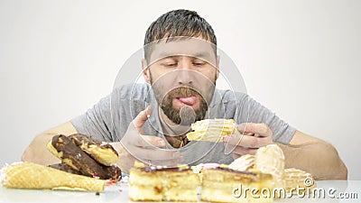 Bearded Man Devours a Cake. Harmful but Delicious Food Stock Footage ...