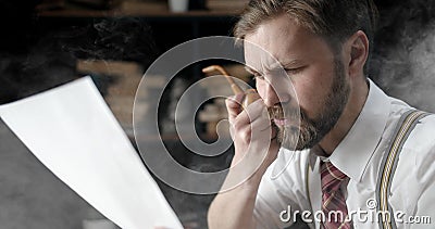 Bearded Writer Reading and Smoking Stock Footage - Video of journalist ...