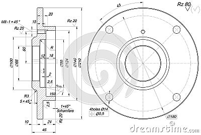 Bearing Sketch With Chamfers. Engineering Drawing Cartoon Vector ...