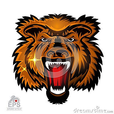 Beast Face From The Front With Bared Teeth Isolated On White. Vector ...