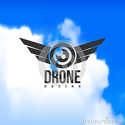 Beautiful Drone Racing Logo On A Sky Background. Cartoon Vector ...