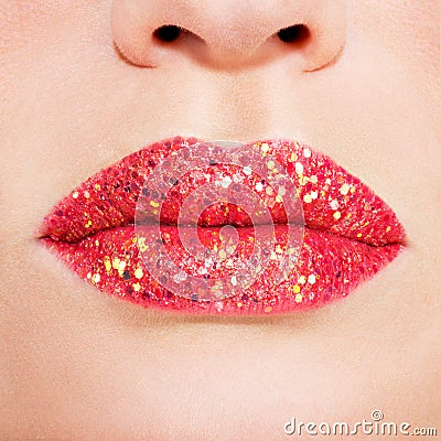 Beautiful Female Lips With Shiny Red Gloss Lipstick Stock Photos ...