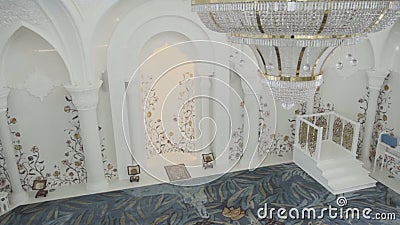 Beautiful Interior of White Mosque with Patterns. Scene. Light White ...