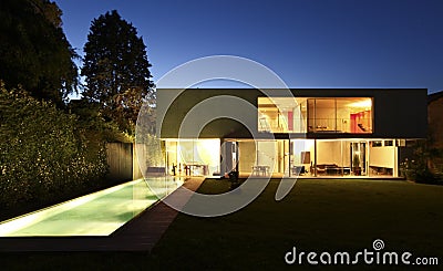 Beautiful Modern House Outdoors At Night Stock Photo - Image: 20288930
