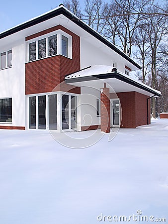 Beautiful Modern Mansion In Snow Royalty-Free Stock Photo ...