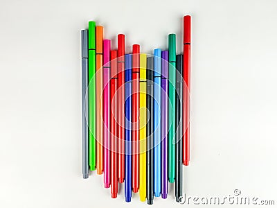 Beautiful Multiple Pens In Different Vivid Colors Lined Randomly On ...