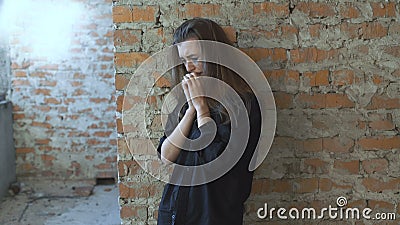 Beautiful Sad Woman Crying in the Building 4K Stock Footage - Video of ...