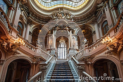 A Beautiful Staircase In An Extremely Opulent Building, In The Style Of ...
