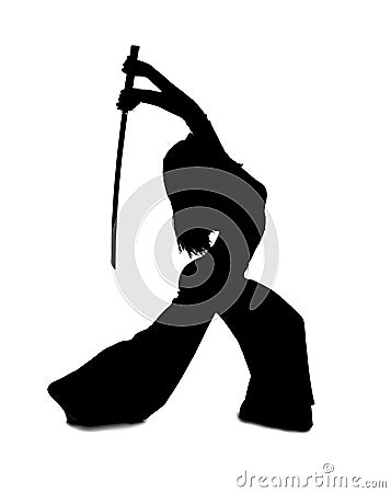 Beautiful Woman In An Aggressive Posture With A Sw Royalty Free Stock ...