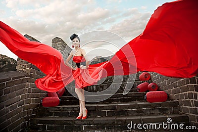 Beautiful women with red cloth - Stock Image - Everypixel
