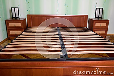 Bed With Wooden Slats For Bed Frame Stock Image - Image: 27896721