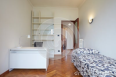 Bedroom Interior With Single Bed In Normal Apartment Stock Image ...