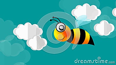 Bee Cartoon Flying on Sky, Loop Animation Background. Stock Footage ...