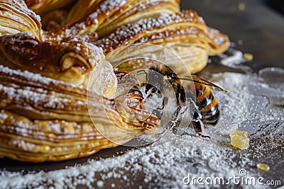 Bee On A Puff Pastry With Sugar Dust Stock Photography | CartoonDealer ...