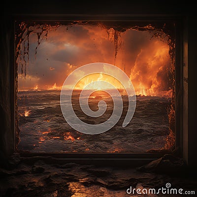Apocalypse Unveiled: Gazing Through A Window At Desolation Beyond Stock ...