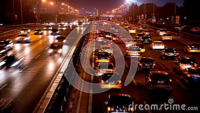 Beijing Freeway Traffic at Night Stock Video - Video of fast ...