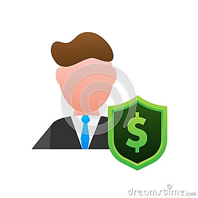 Beneficiary Sign, Man And Shield. Vector Stock Illustration ...