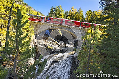 The Bernina Express On The Morteratsch Bridge Editorial Image ...