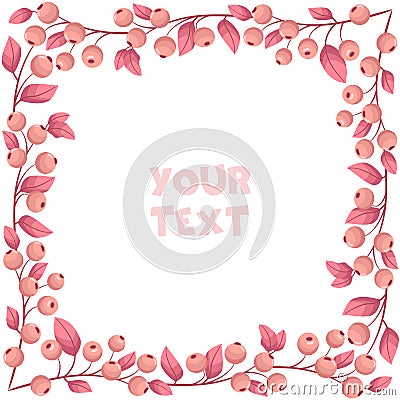 Berry Frame; Square Border With Pink Forest Berries. Cartoon Vector ...