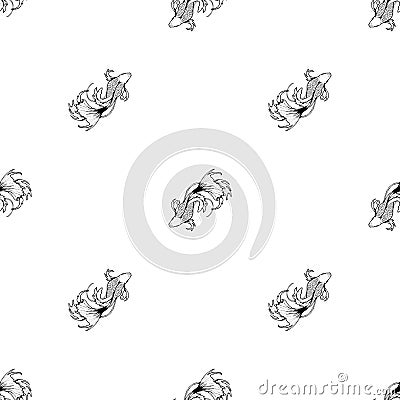 Betta Splendens Fish Or Fighting Fish Black Ink Drawing Motif Basic ...