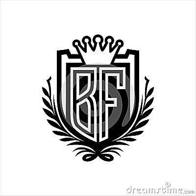 BF Logo Heraldic Shield Shape With Crown, Vintage Crest On White ...