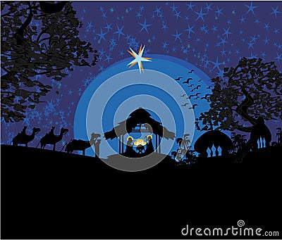 Biblical Scene - Birth Of Jesus In Bethlehem. Cartoon Vector ...