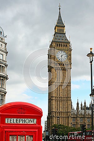 Big ben and a telephone box - Stock Image - Everypixel
