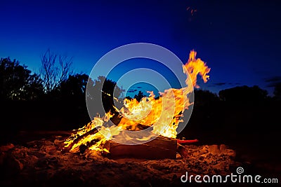 Big Bonfire Against Night Sky In Australian Outback Stock Photo - Image ...