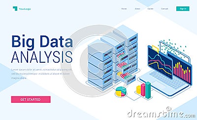 Big Data Analysis Isometric Landing Page, Banner Vector Illustration ...