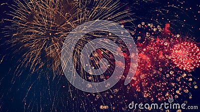 Red Firework Bursts. Big Firecracker Bursts in the Sky during ...