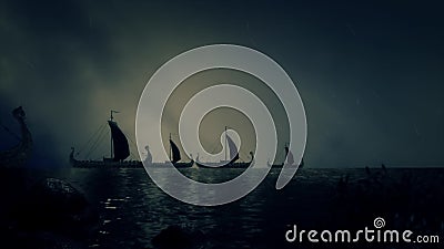 Fleet Of Viking Ship Under A Lightning Storm Stock Footage - Video of ...