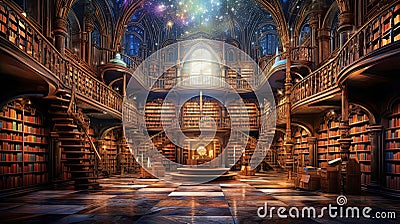Big Mystic Library, Generative Fantasy Ai Illustration Royalty-Free ...