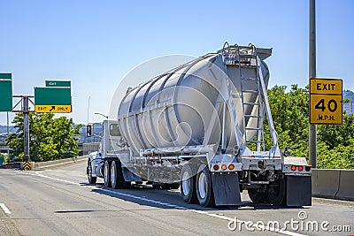 Big Rig White Day Cab Semi Truck Tractor Transporting Cargo In Closed ...