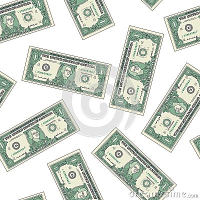 Bill One Dollar Banknot Seamless Pattern Background. Vector ...